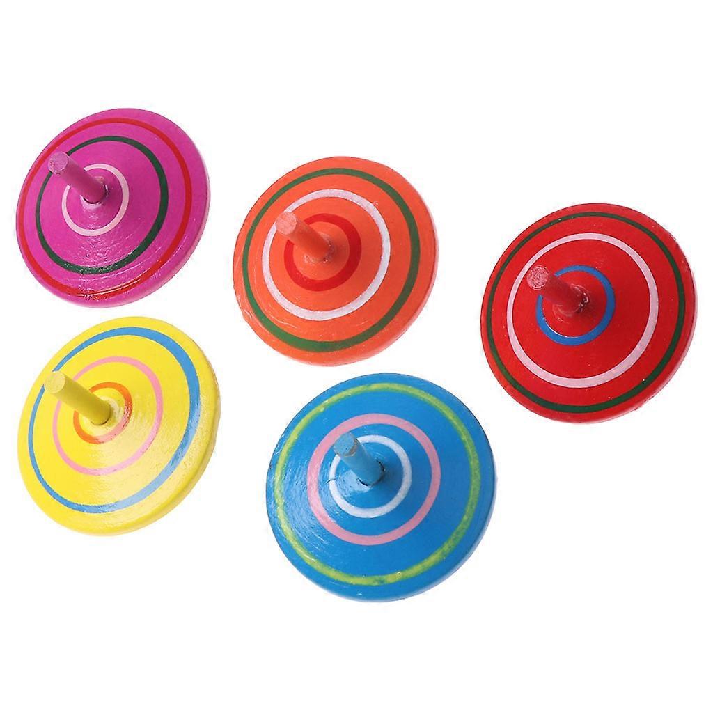 Rotating Multicolour Wooden Spinning Tops Kids Toy Traditional Baby ...
