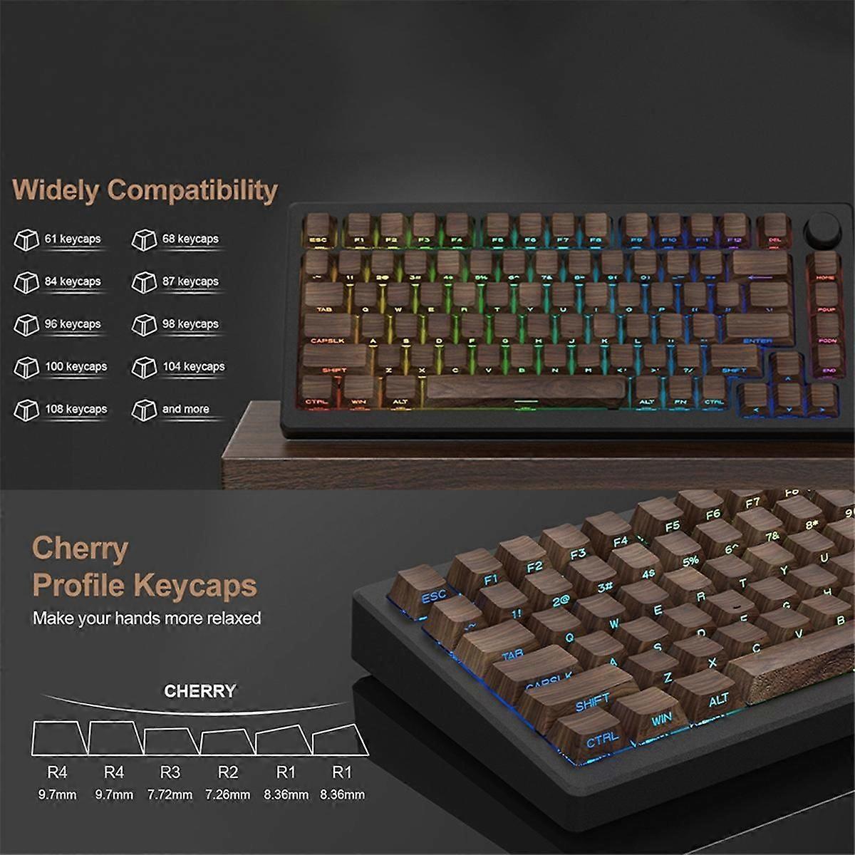 136 Keys Walnut Wood Grain Keycaps Side Print PBT Keycaps Backlit ...