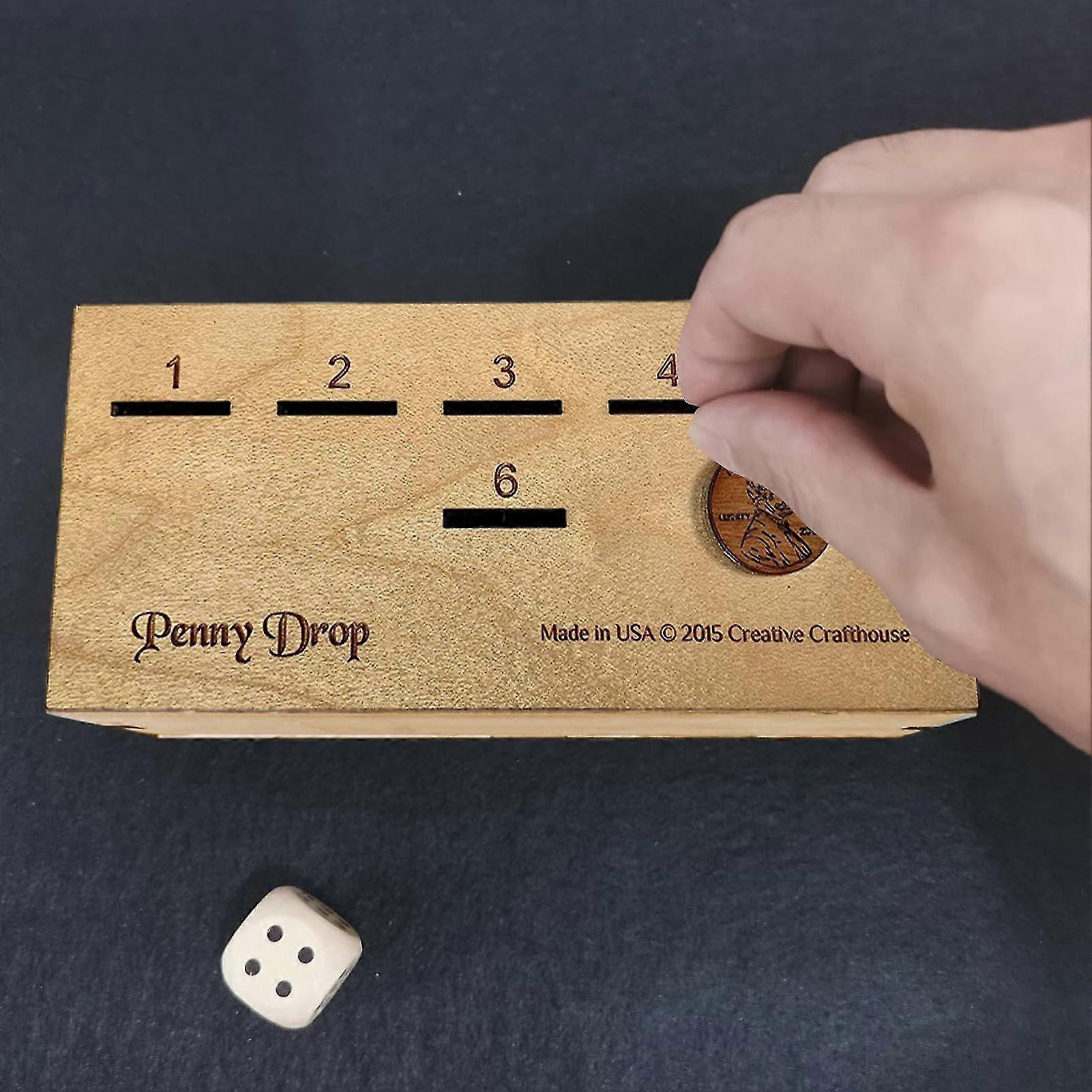 Penny Game with Coin Dice Wood Box 2-6 Players Competitive Kids Adults ...