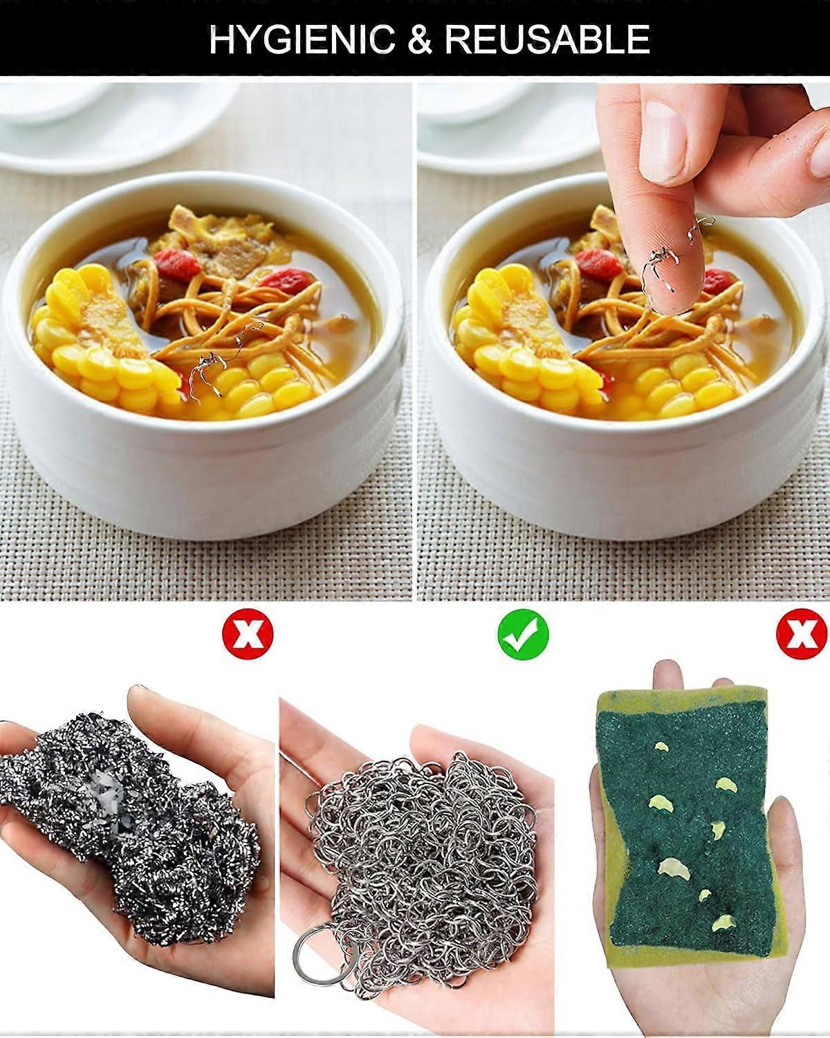 Cast Iron Cleaner, Rust Proof Steel Chain Scrubber for Cleaning Cast ...