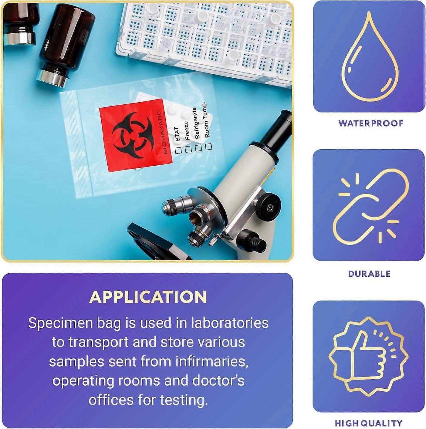 Pack of 100 Biohazard 3 Wall Specimen Bags 8 x 10. Zipper Biohazard Lab ...