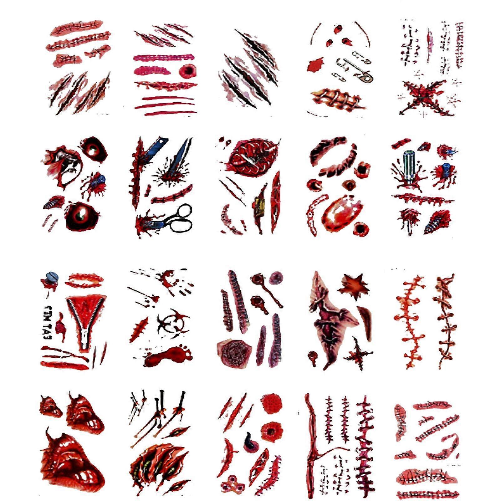 20Pcs Tattoo Stickers Realistic Fake Blood Scars Cuts Injuries ...