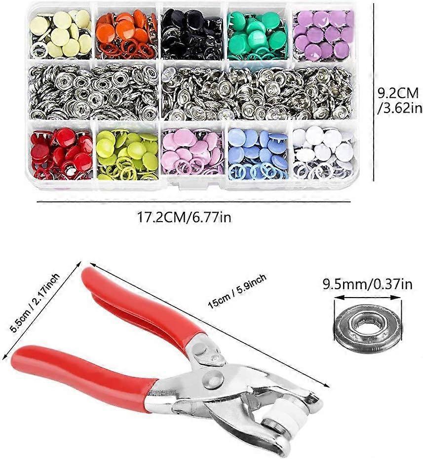 Snap Fasteners Kit 200 Sets 10 Colors Five-Prong Buckles Hollow Solid ...