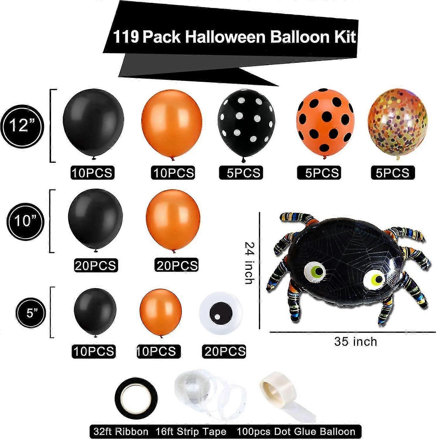 119-pack Halloween Balloons Arch Wreath Set, Black Orange Confetti ...