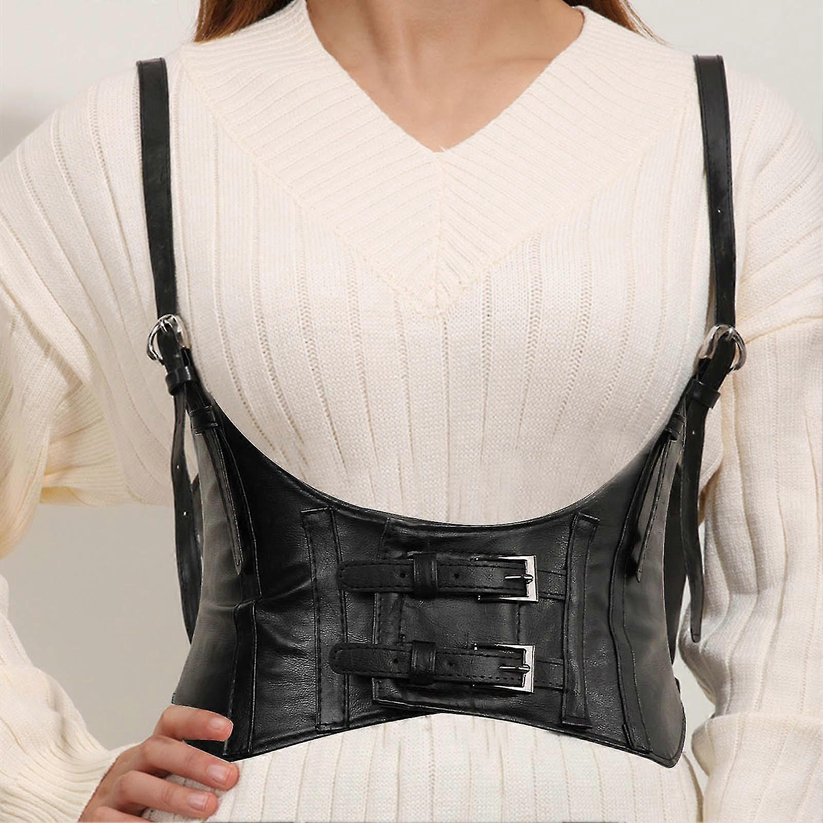 Underbust Corset Vest Ultra Wide Faux Leather Double Buckle Corset Top ...