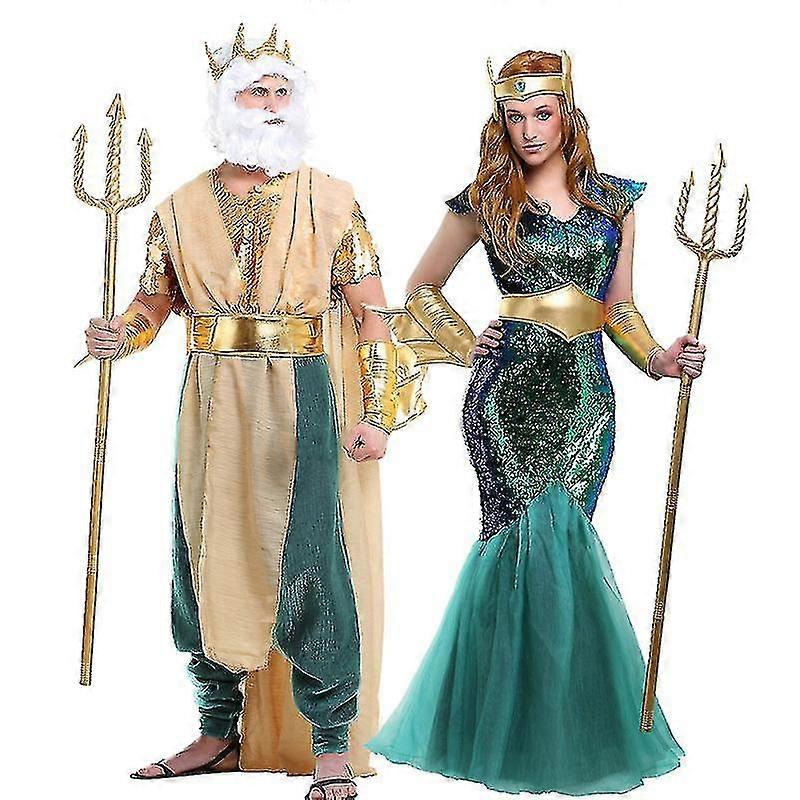 Greek God Of The Sea Men Poseidon Costume Mermaid Queen Sea Siren Women ...