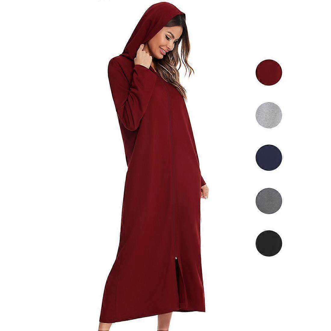 Bright Deer Womens Lightweight Hooded Robe Zip Up Bathrobes Full Length ...