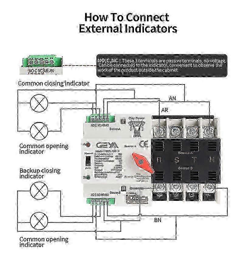GEYA Din Rail ATS 110V 220V 63A 100A Dual Power Automatic Transfer ...