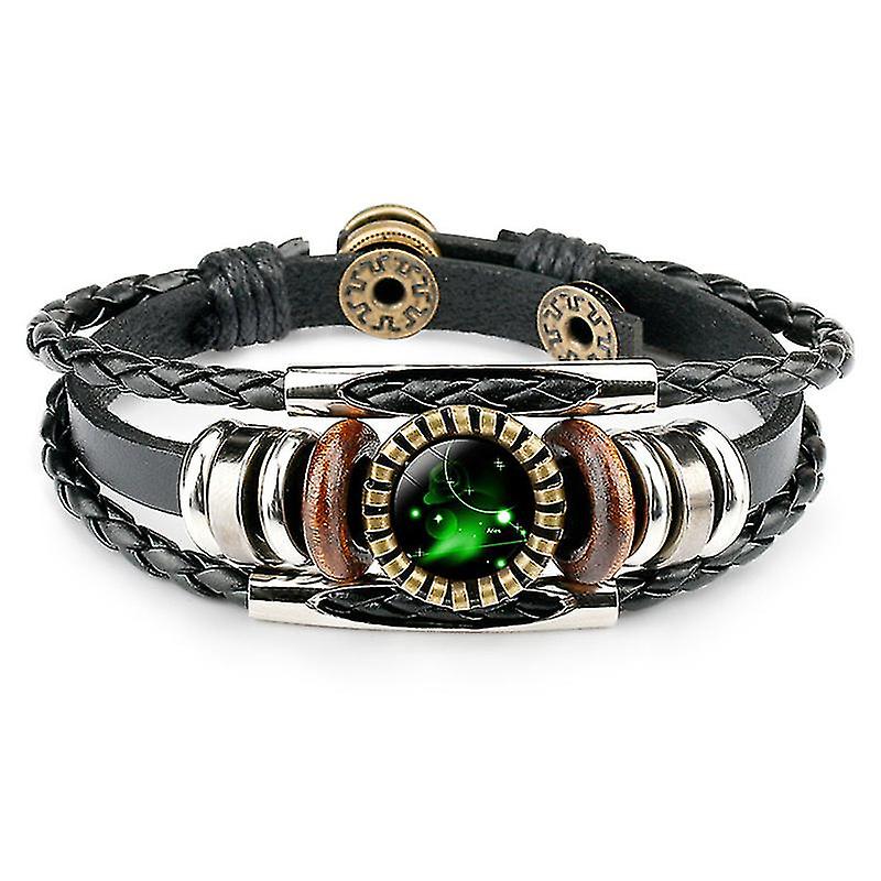 12 Constellation Zodiac Sign Black Braided Leather Bracelet Virgo Libra ...