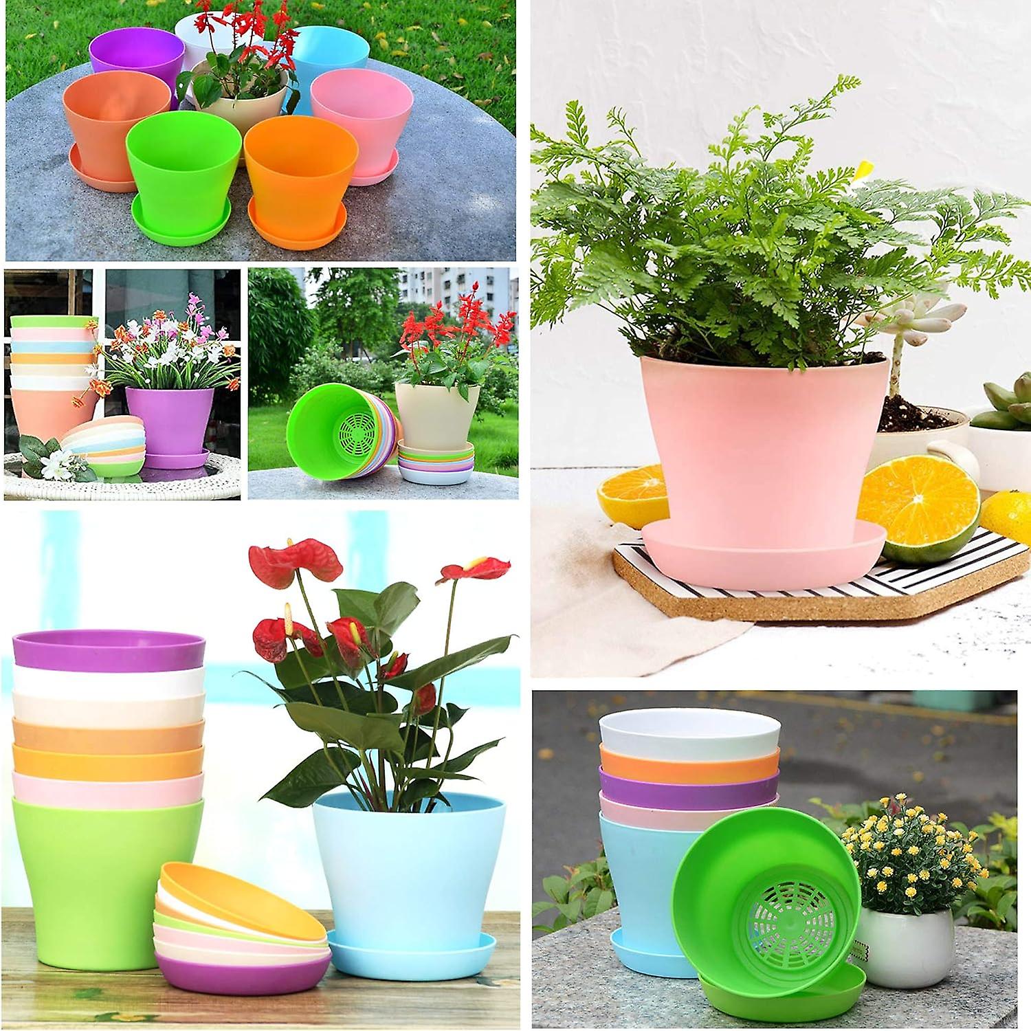 8 Pieces Colorful Plastic Flower Pots 10 cm Small Indoor Plant Pots ...