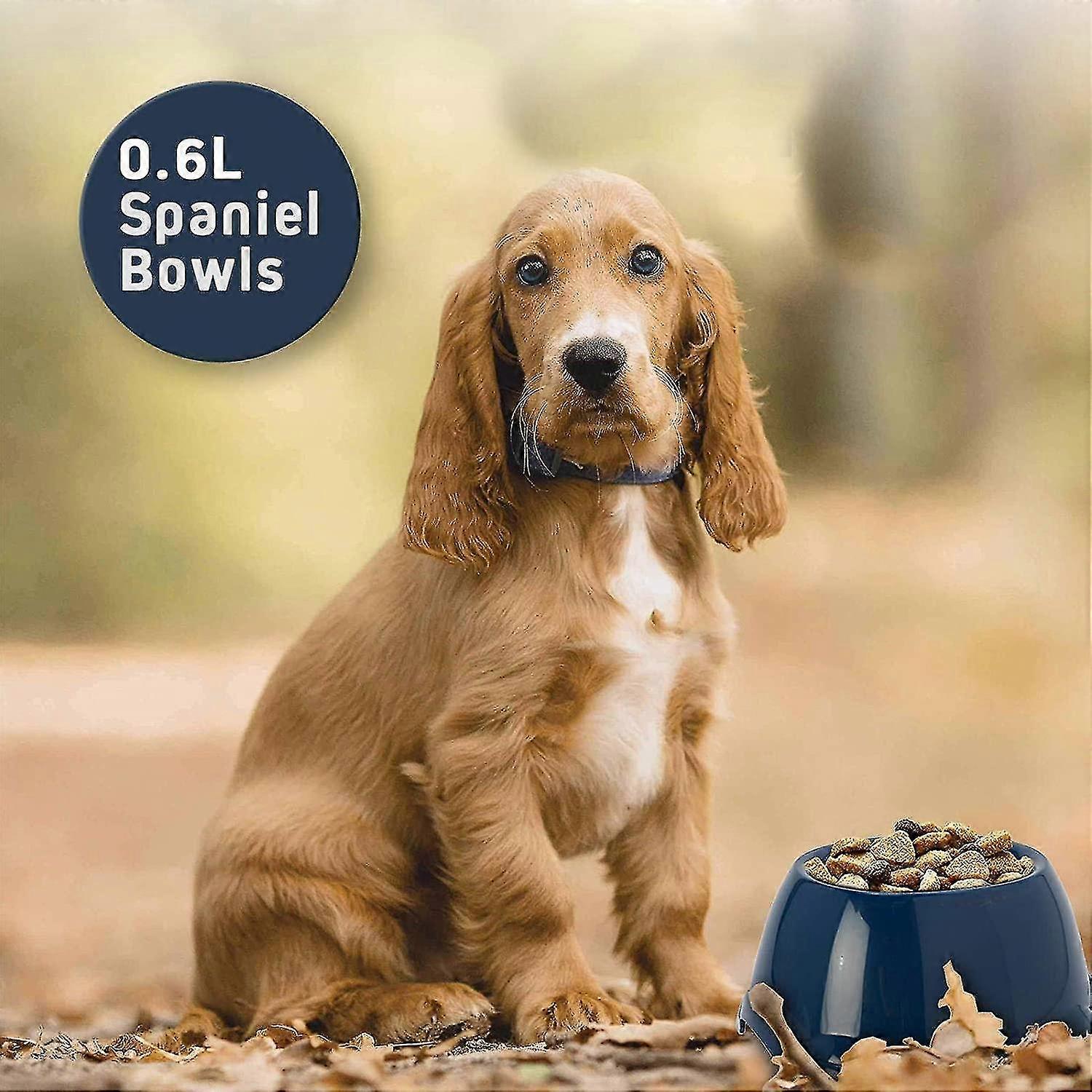 Dogcentre 2x 0.6l Dark Blue Spaniel Dog Puppy Bowls Non Slip Pet Food ...