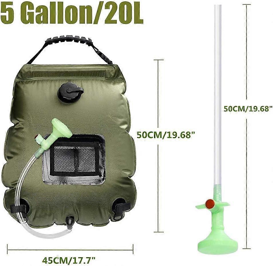 Solar Shower Bag green, Solar Heated Camping Shower Bag, 5 Gallon (20L ...
