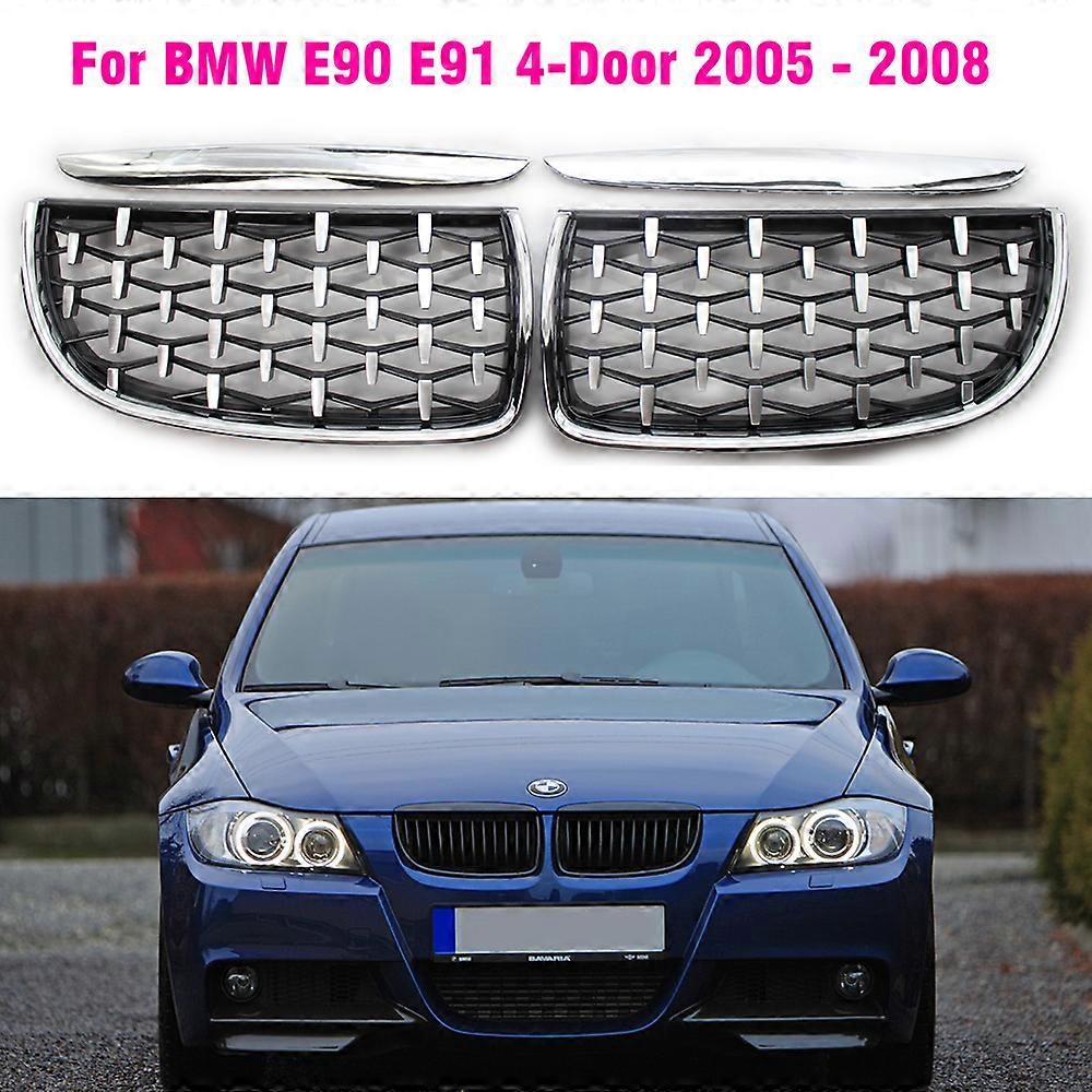 1Pair Front Gloss Matt Carbon Black 2 Line Double Slat Kidney Grille ...