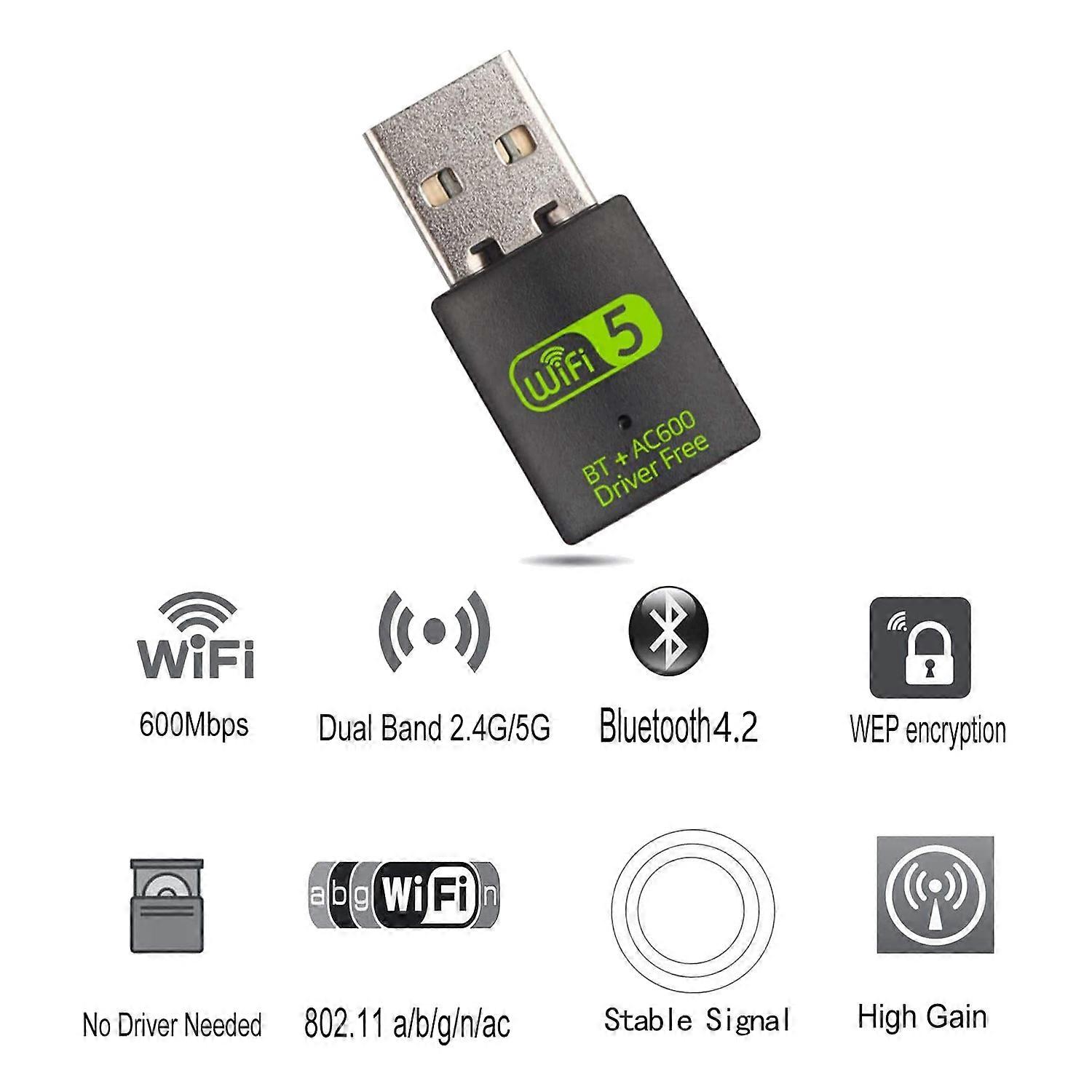 USB WiFi Bluetooth Adapter, 600Mbps Dual Band Wireless Network External ...