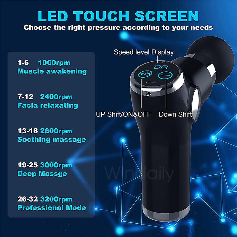 Mini lcd massage gun 32 speed touch screen deep tissue percussion ...