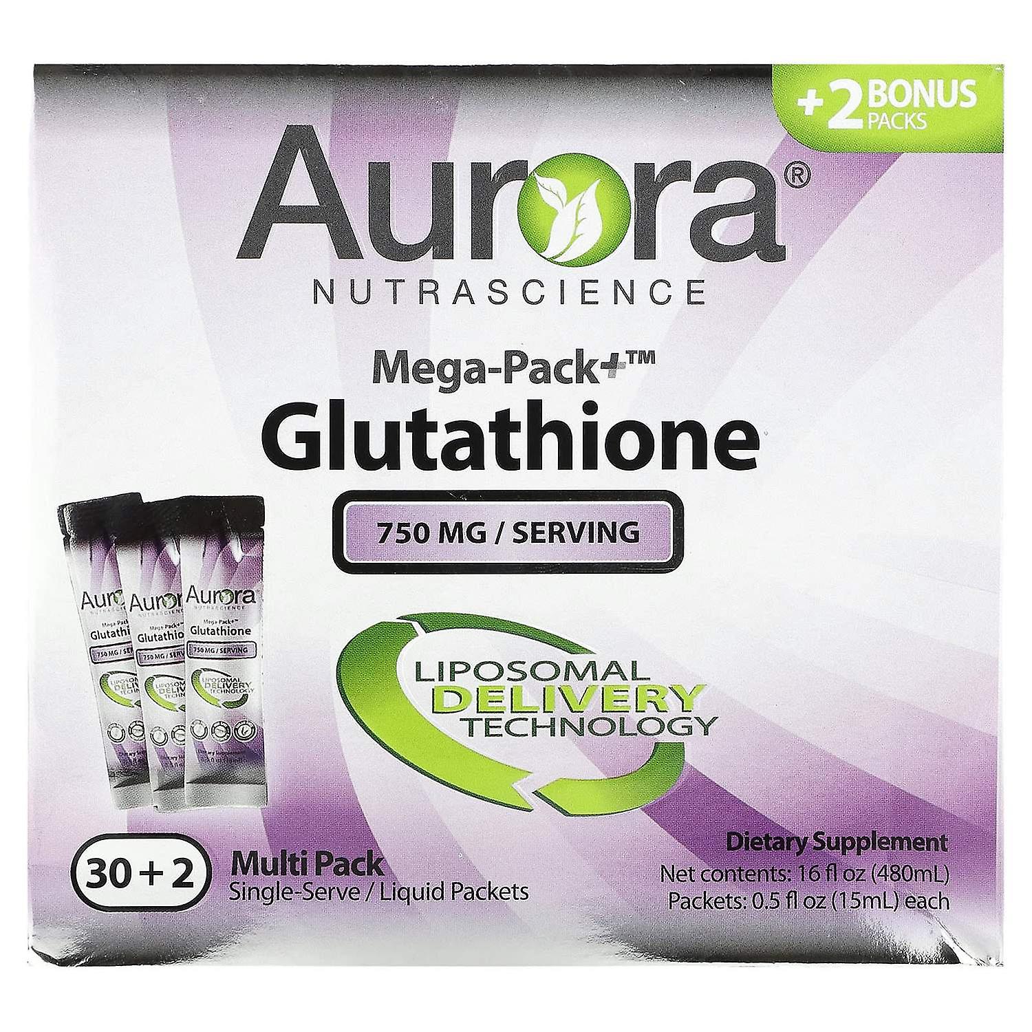 Aurora Nutrascience, Mega-Pack+ Glutathione, 750 mg, 32 Packs, 0.5 fl ...