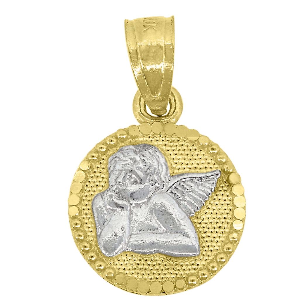 10k Two tone Gold Mens Women Textured Cupid Angel Religious Charm ...