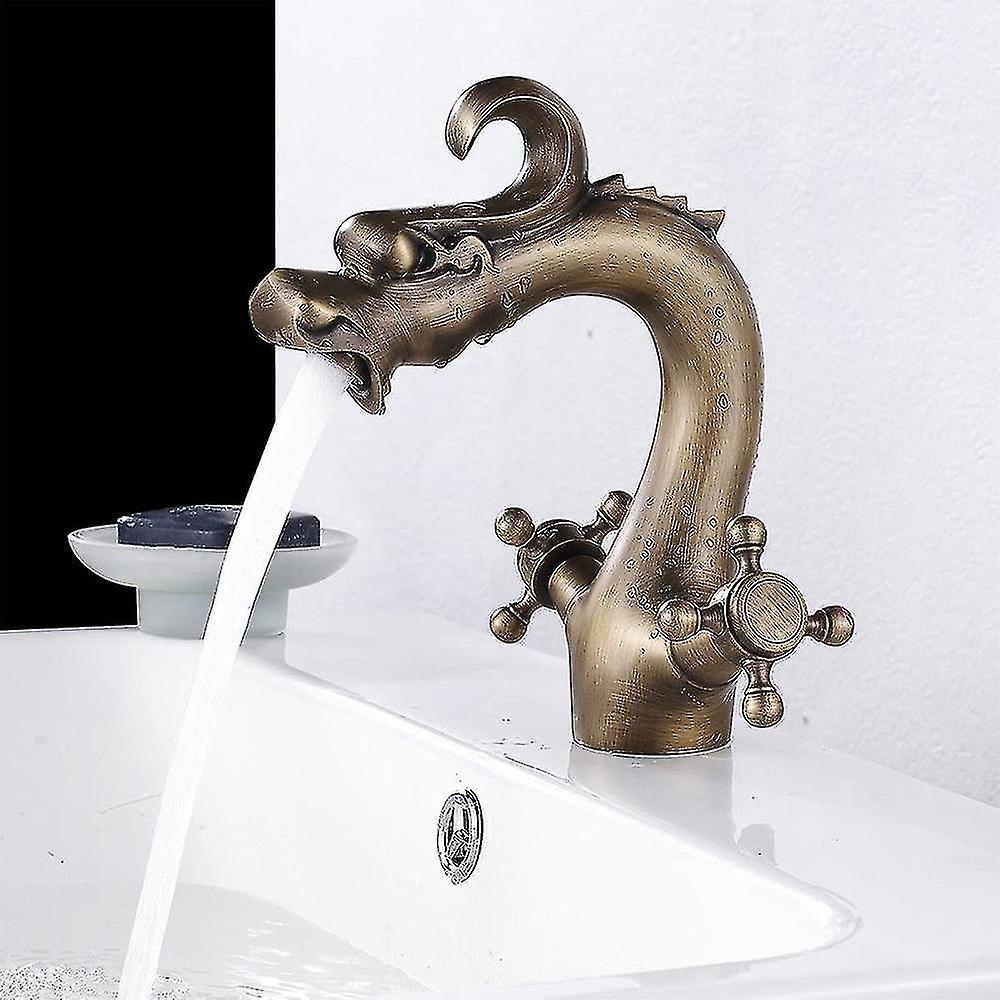 Dragon Shape Bathroom Sink Faucet 2 Knob Vanity Mixer Faucet Bronze ...