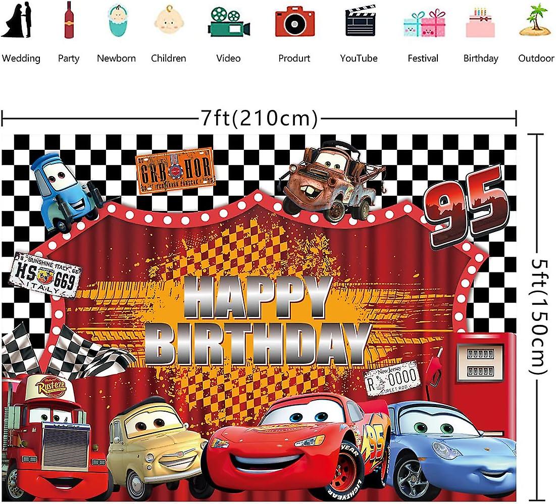 Cartoon Cars Mobilized Birthday 7x5 Ft Background Flag Racing Story ...