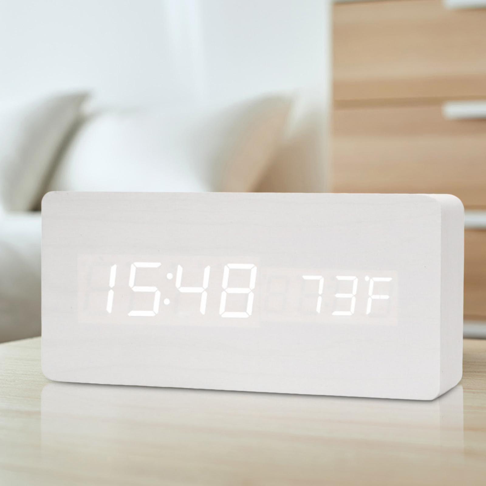Digital Alarm Clock Wood Usb/battery Thermometer Led Display For Home ...