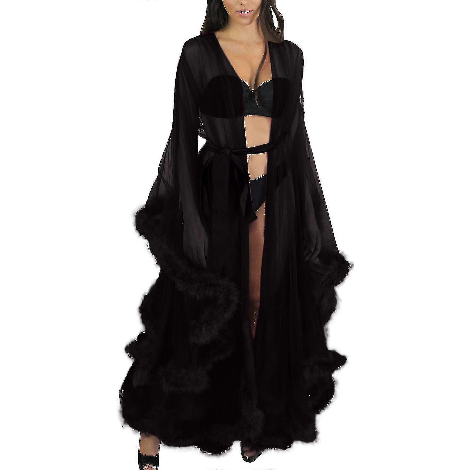 Women Fashion Tulle Robe Long Lingerie Nightgown Bathrobe Sleepwear