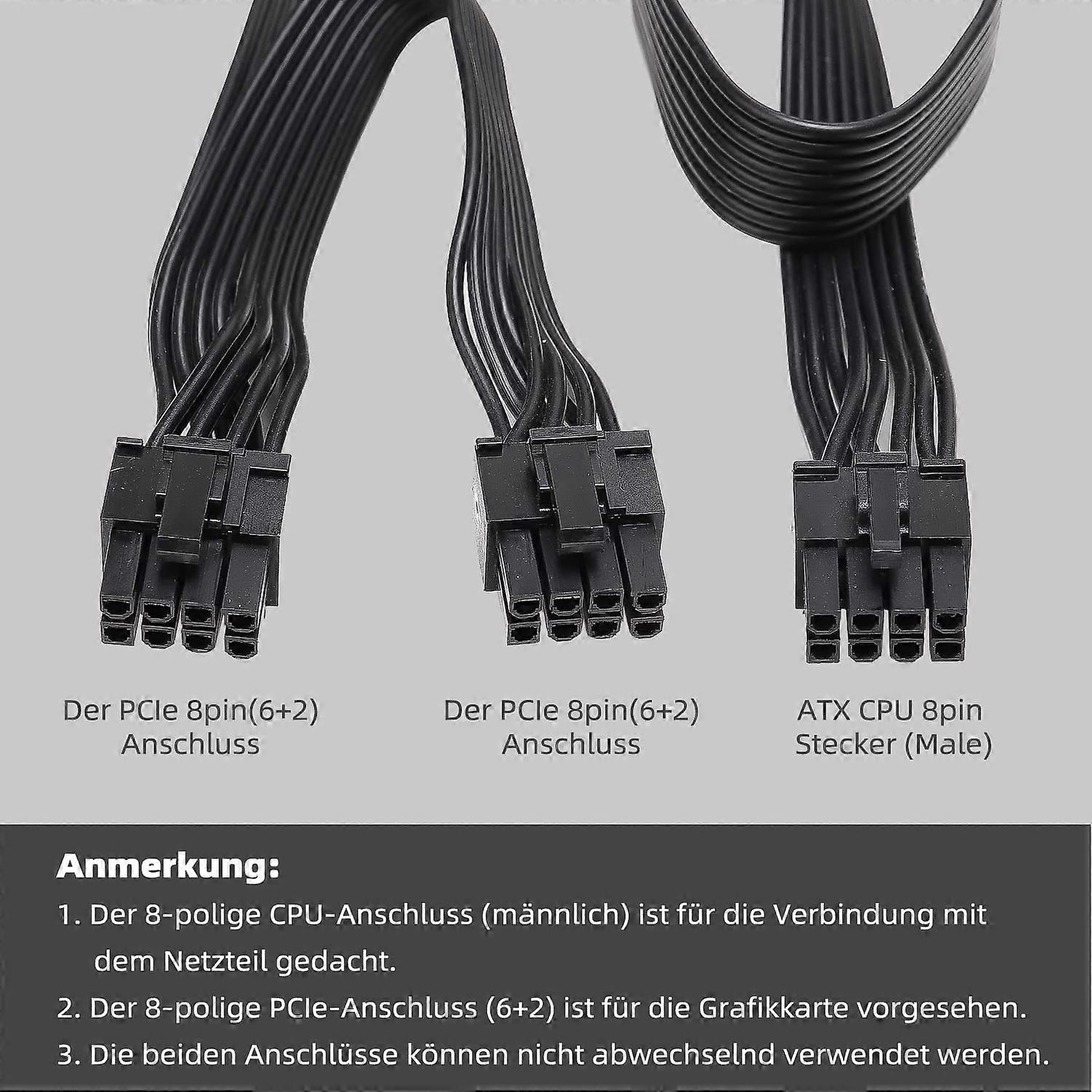 ATX CPU 8-Pin Male to Dual PCIe 8-Pin (6+2) Male Power Supply Cable for ...