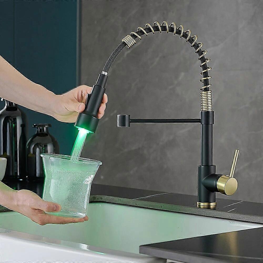 LED Kitchen Faucets Brush Brass Faucets for Kitchen Sink Single Lever ...