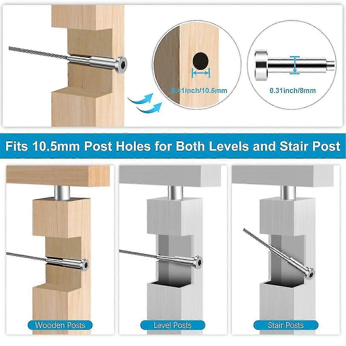 20pack Invisible Cable Railing Kit,sst316swage Tensioner And Terminal ...
