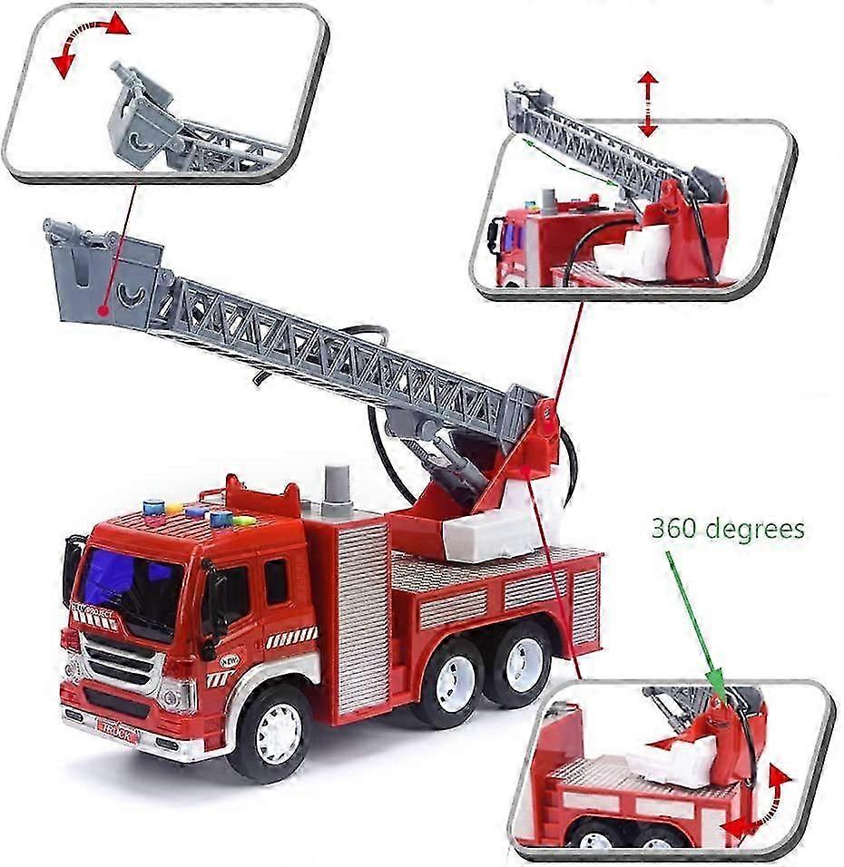Fire Truck Toy with Lights and Sounds, 10.5" Friction Powered Car Fire ...
