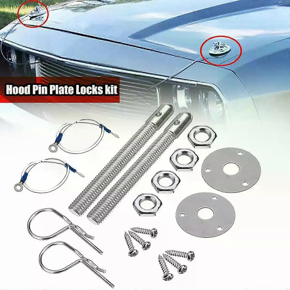 Universal Racing Style Stainless Steel Mount Hood Pin Plate Bonnet Lock ...