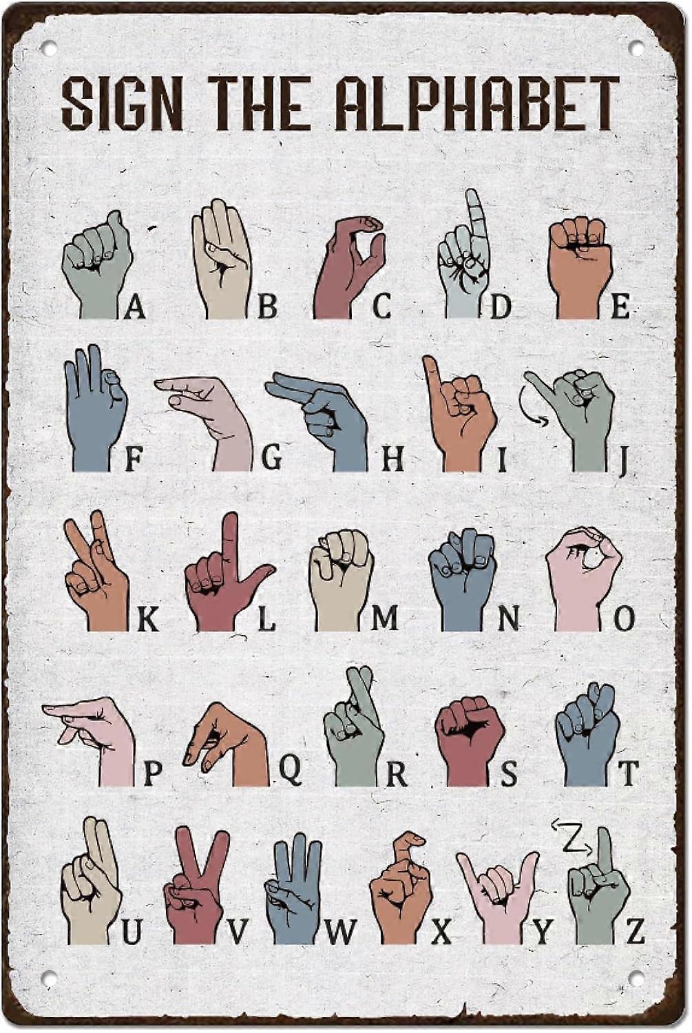 Metal Tin Signs Vintage ASL American Sign Language Alphabet Educational ...