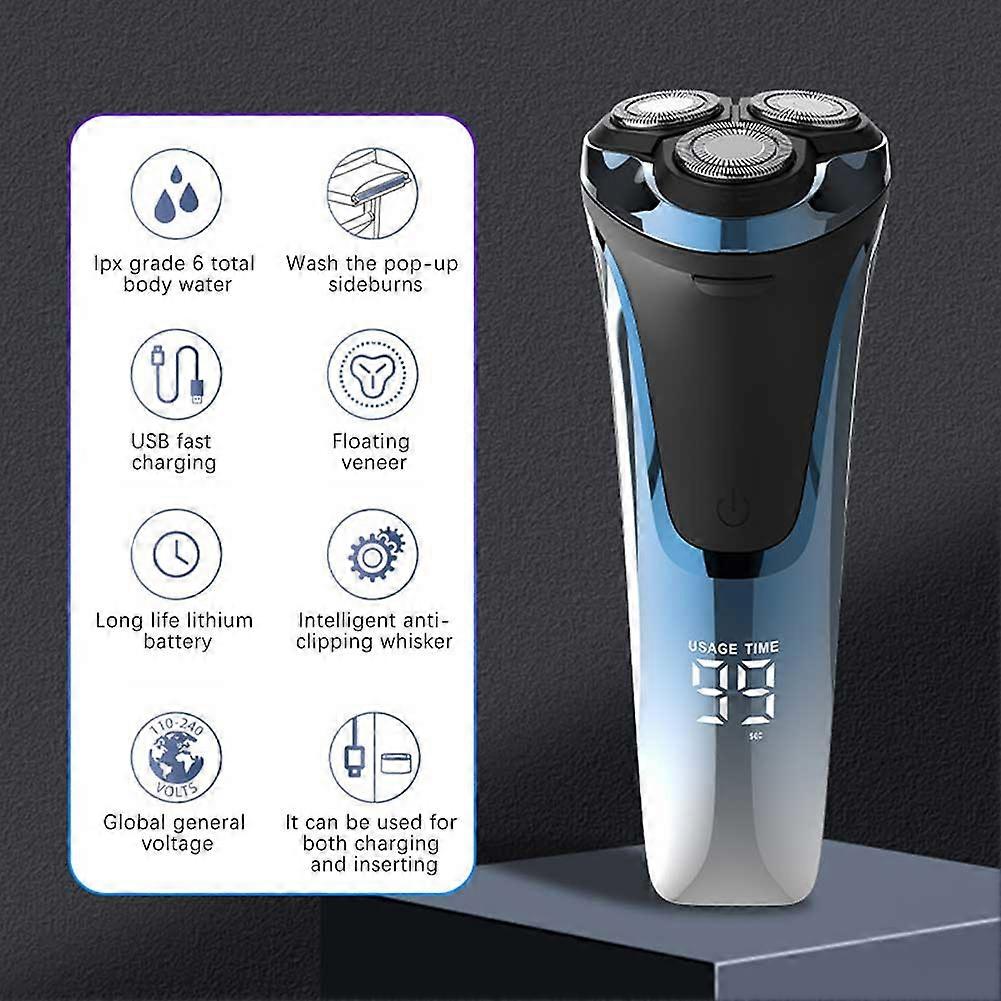Men's Waterproof Electric Shaver, 4d Rotary Rechargeable Electric ...