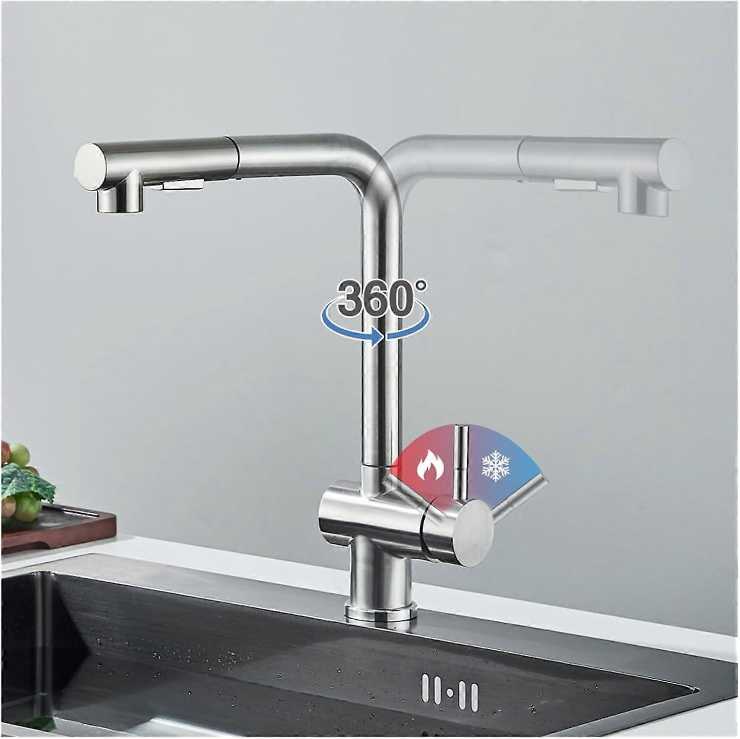 Brushed Nickel Pull Out Kitchen Sink Faucet High-Pressure Two-Mode ...