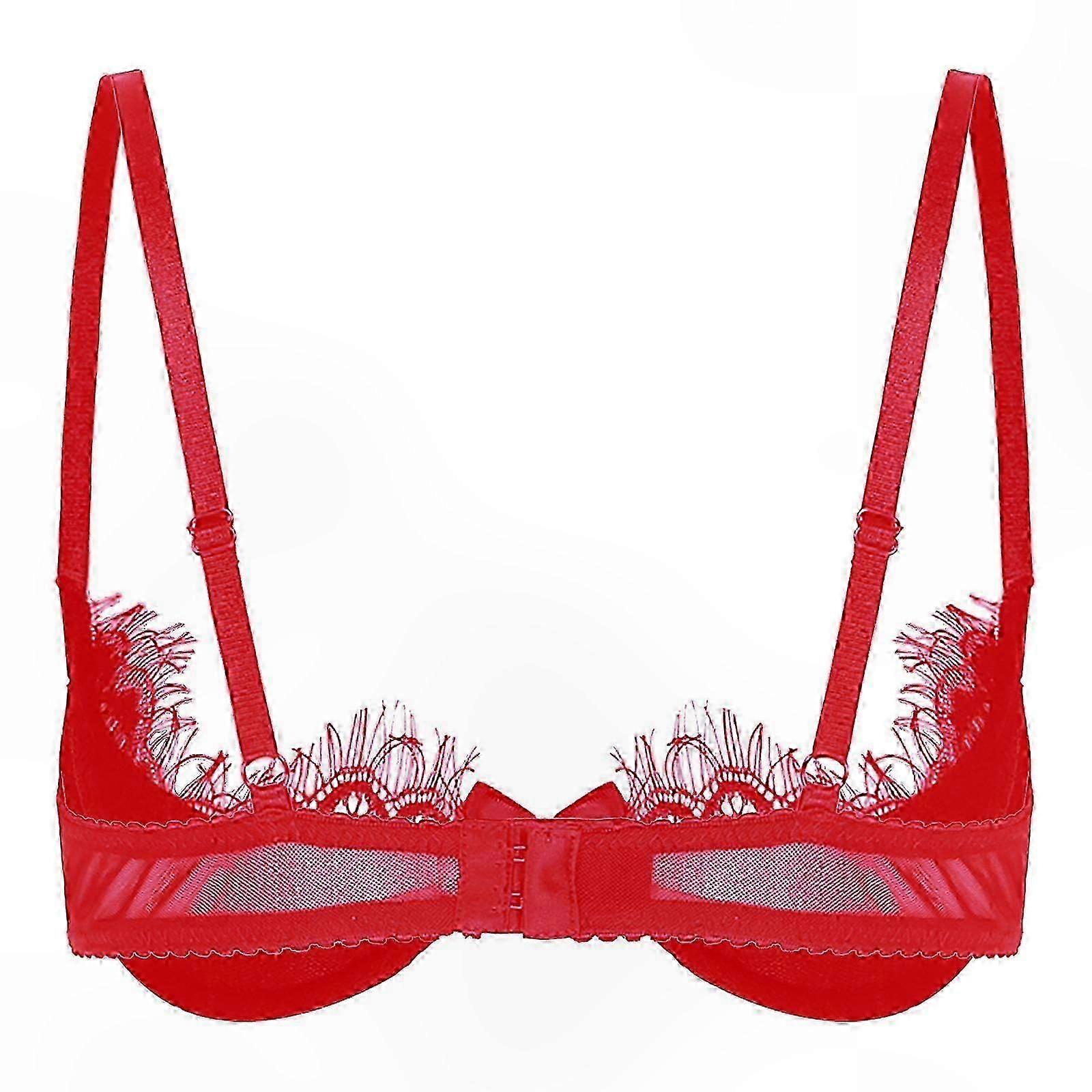 Lace Trimmed Underwire Bra with Adjustable Straps and Sheer Cups for ...