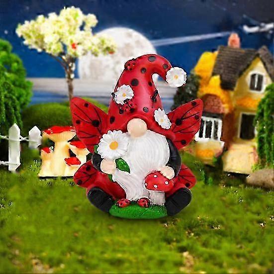 Winged Elf Statue for Garden Decor, Cute Ladybug Dwarf Sculpture in ...