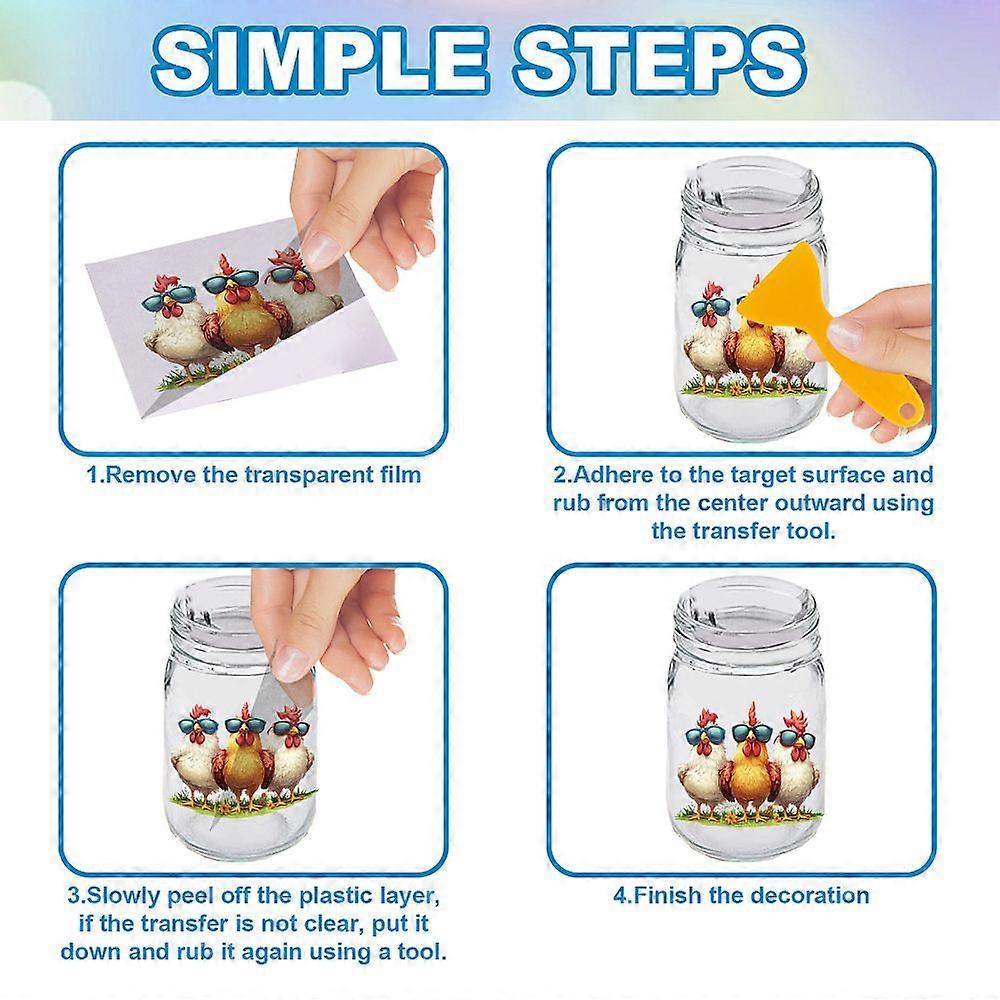 18 Sheets 3.9x3.6inch Funny Chicken Rub on Transfer Colorful Rooster ...