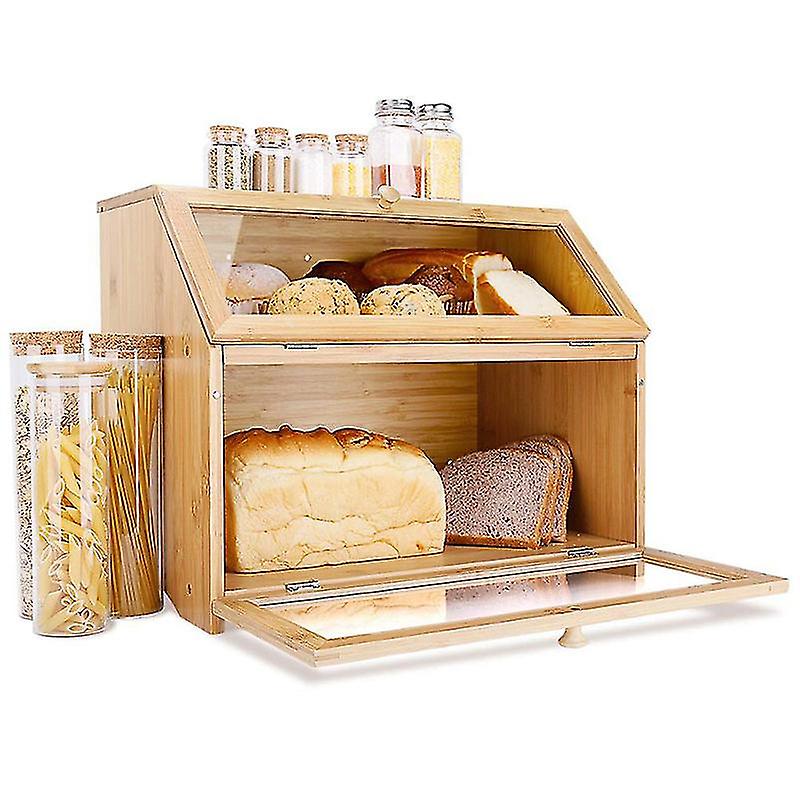 Bread Box For Kitchen Countertop Double Layer Bread Storage With Clear ...