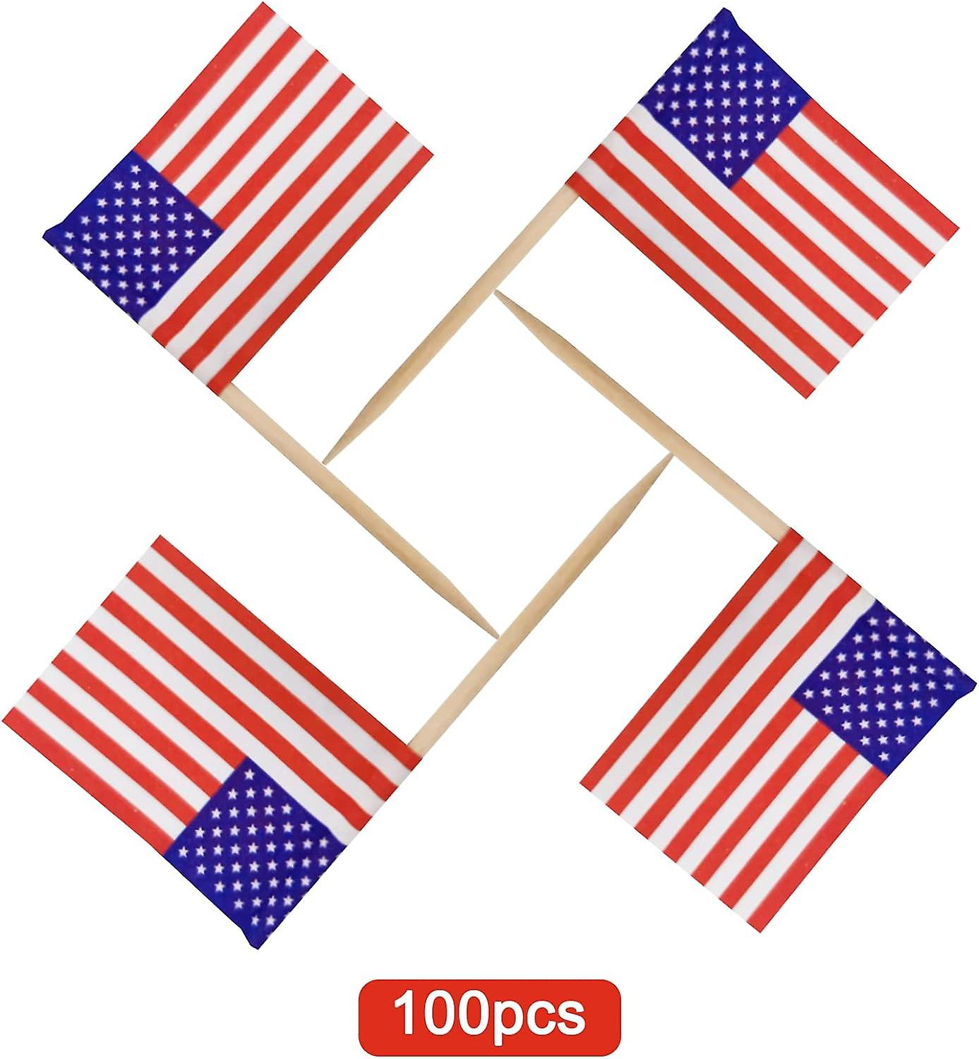 100 Pcs Usa American Flag Toothpick Flags - Small Cupcake Toppers For ...