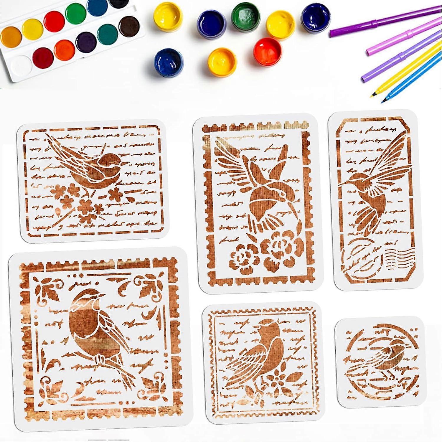 6pcs Vintage Birds Stencil Bird Tree Branch Stencils Hummingbird Letter ...