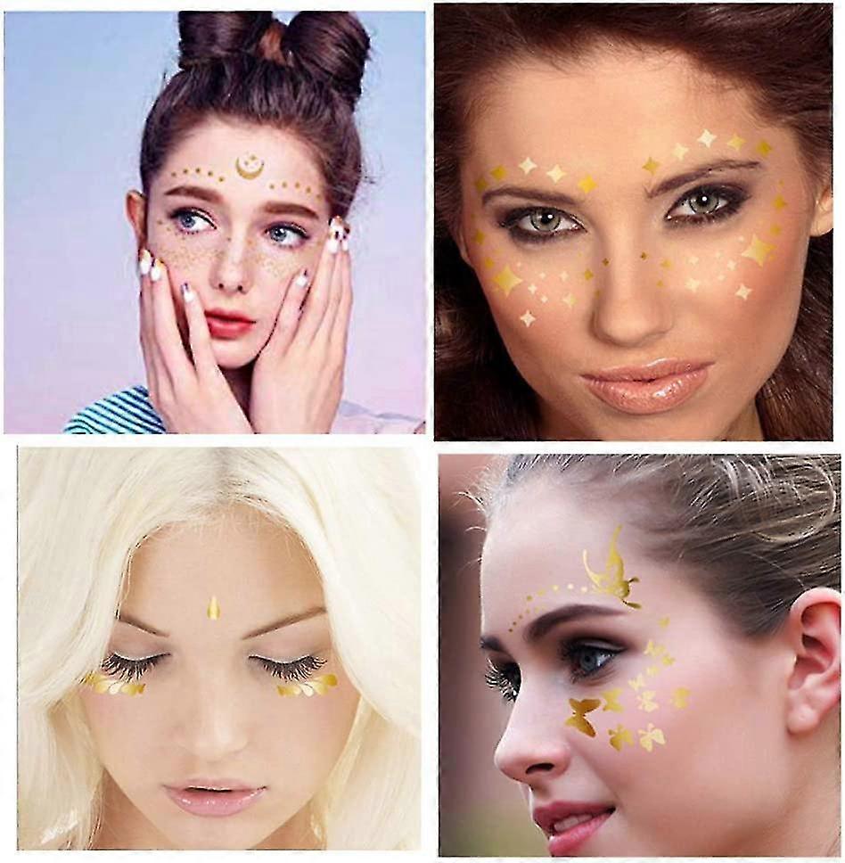 Temporary Face Tattoo, 10 Pieces Metallic Party Face Stickers Temporary ...