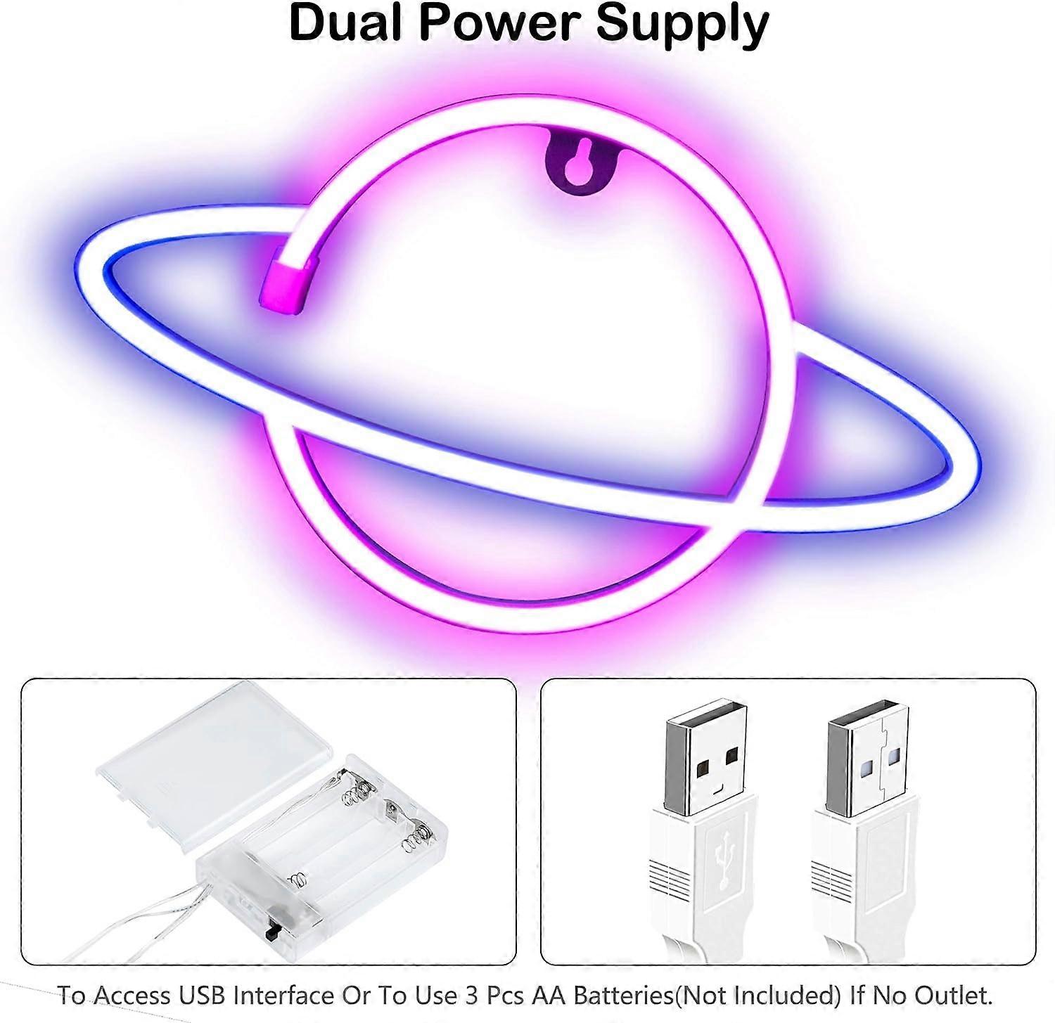 Neon Signs Planet Lights for Bedroom Wall Decor Battery & USB Powered ...
