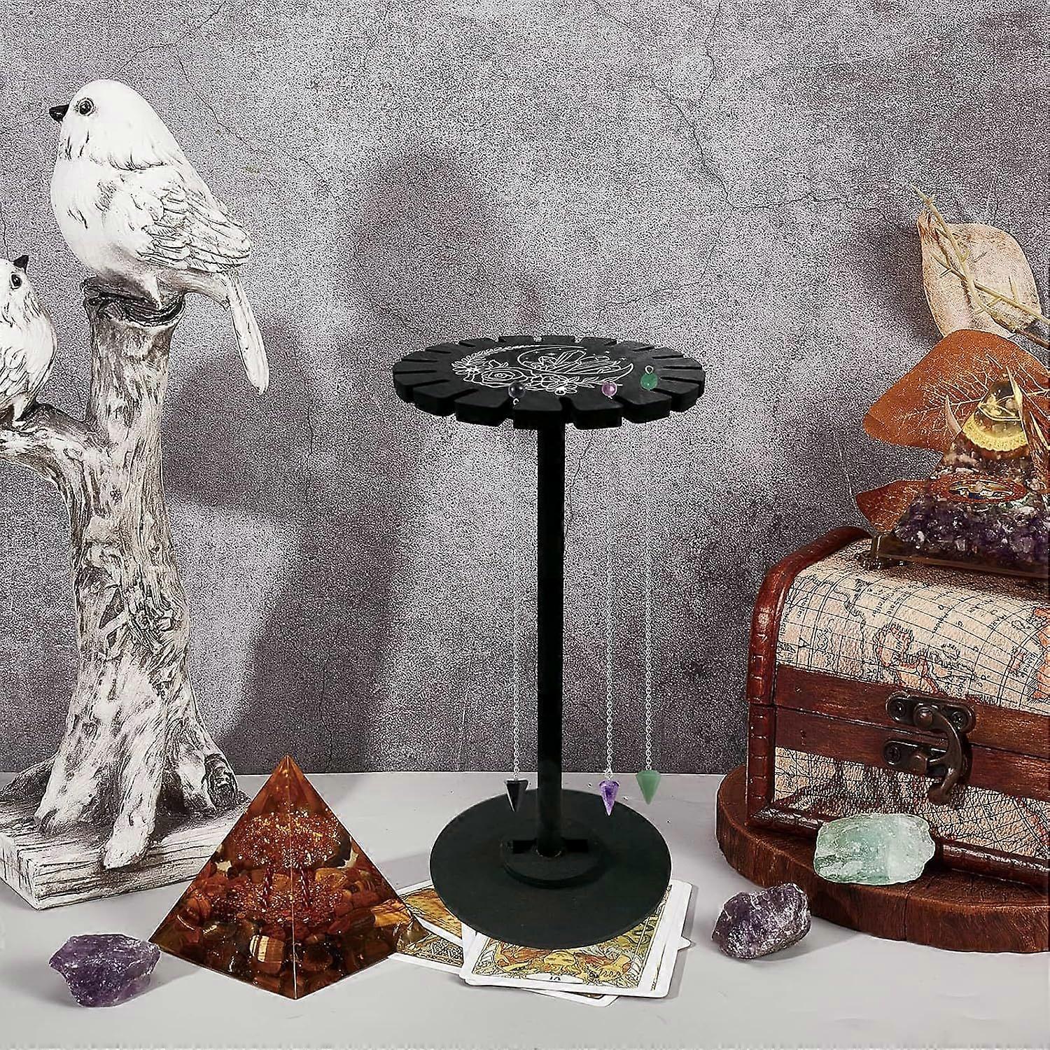 Moon Crystal Pendulum Shelf with 3Pcs Crystal Chains Pendant Display Holder Stand Black Wooden ...