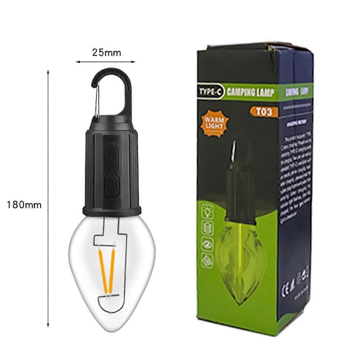 Outdoor LED String Light with Hook 400MAh Type-C USB Bulb 3 Modes ...