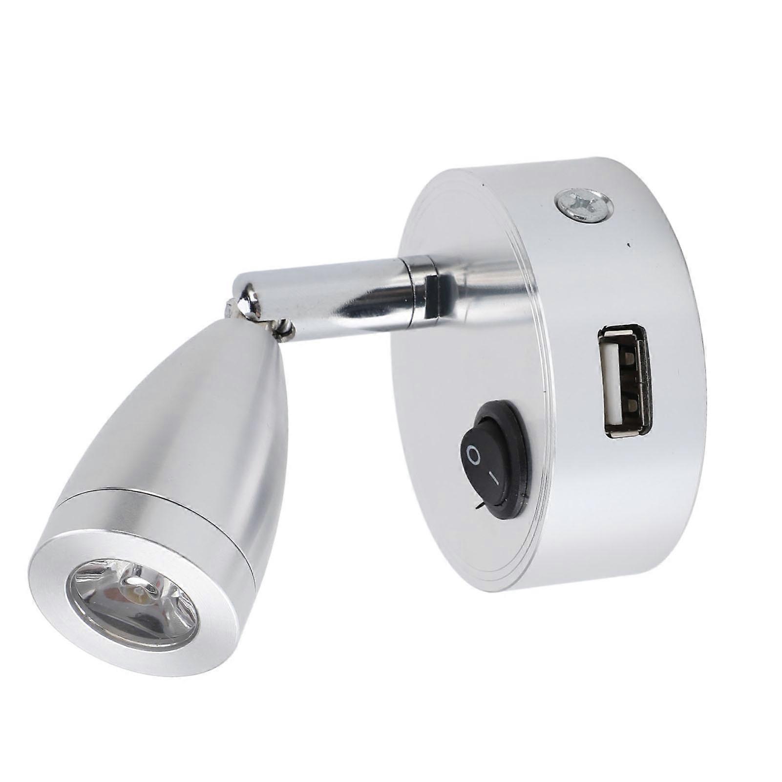 RV LED Reading Light USB Port Touch Switch Silver Adjustable Brightness ...