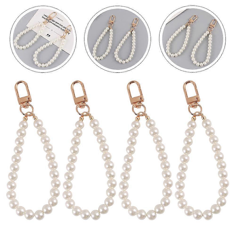 White Pearl Key Chain Simple Key Ring for Decoration 4Pcs Alloy Plastic ...