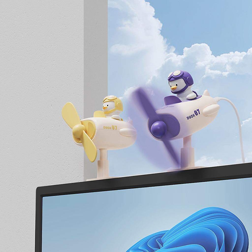 USB Desk Fan Small Fan Cute Little Yellow Duck Pilot Shape Personal Air ...