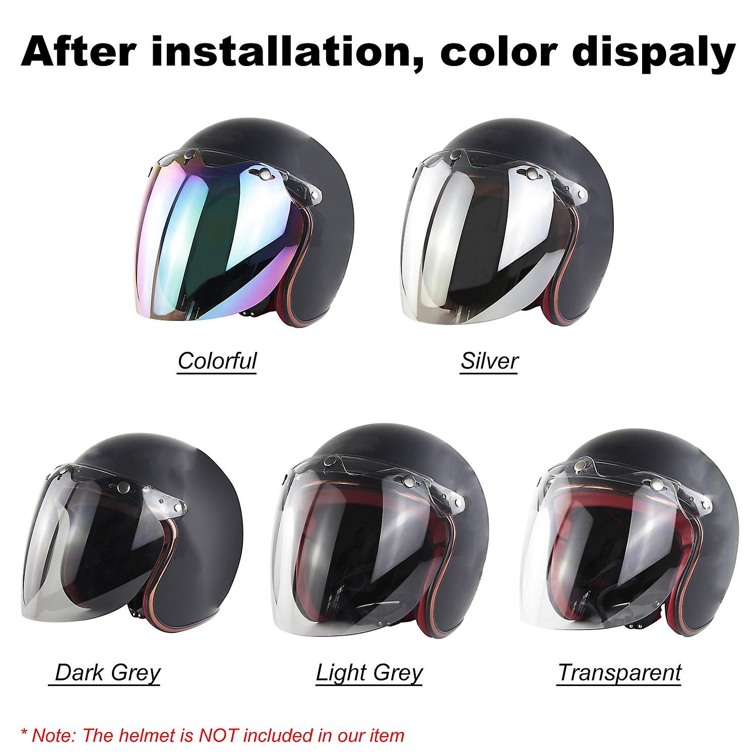 Open Face Helmet Visor Motorcycle Helmet Bubble Lens 3-Snap Bubble Wind ...