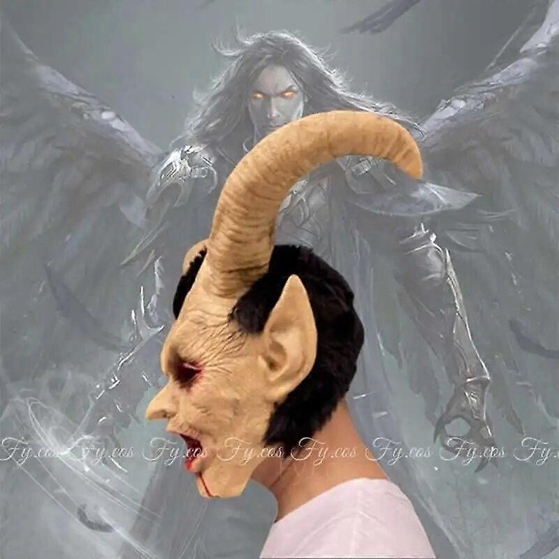 Lucifer Mask Creepy Carnival Party Cosplay Horror Devil Horn Latex with ...