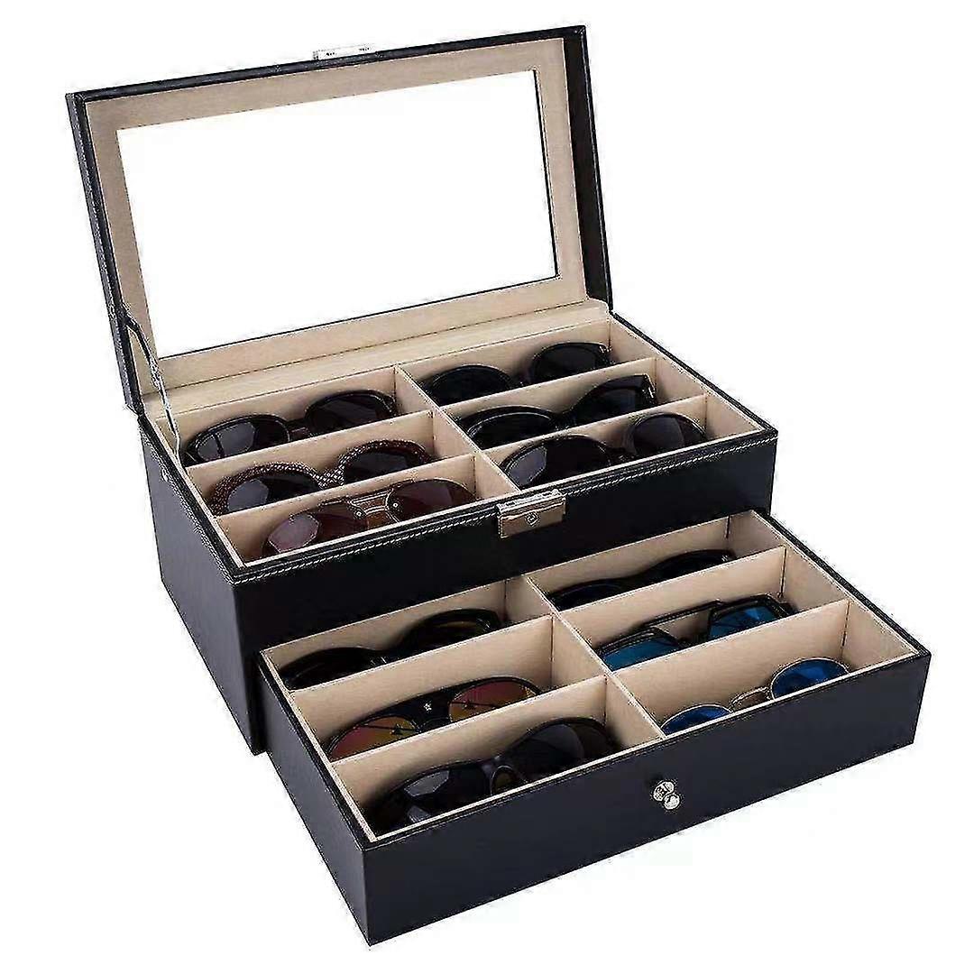 Leather 12 Piece Eyeglasses Storage And Sunglass Glasses Display Drawer ,black | Fruugo UK