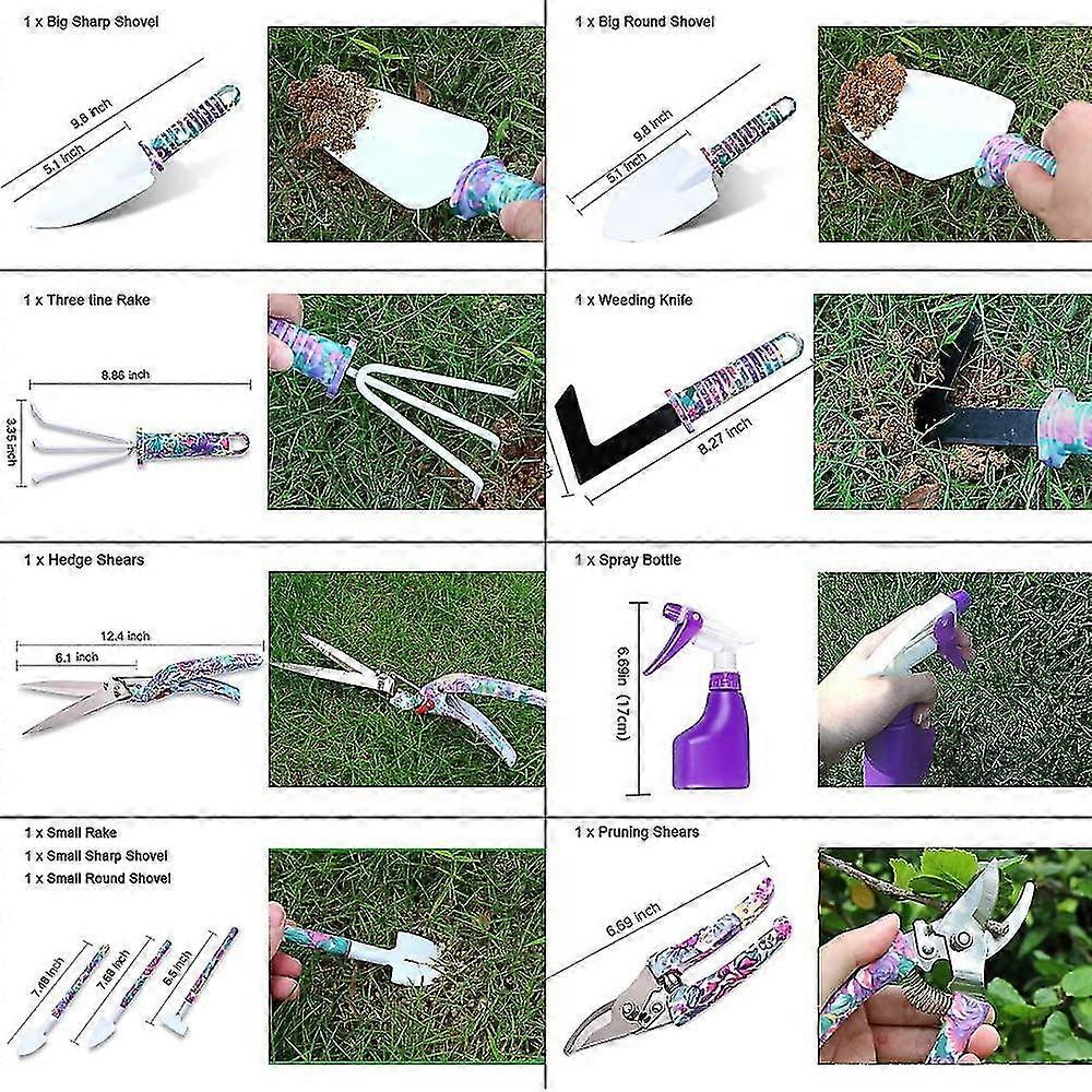 Garden Tools Set, 10 Pieces Gardening Tools With Purple Floral Print ...